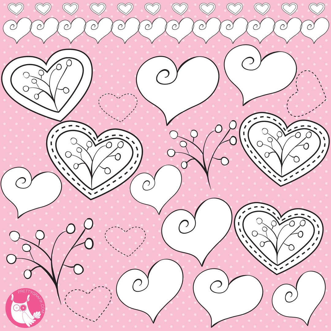 Valentine Hearts Digital Stamp Commercial Use, Vector Graphics, Digital ...