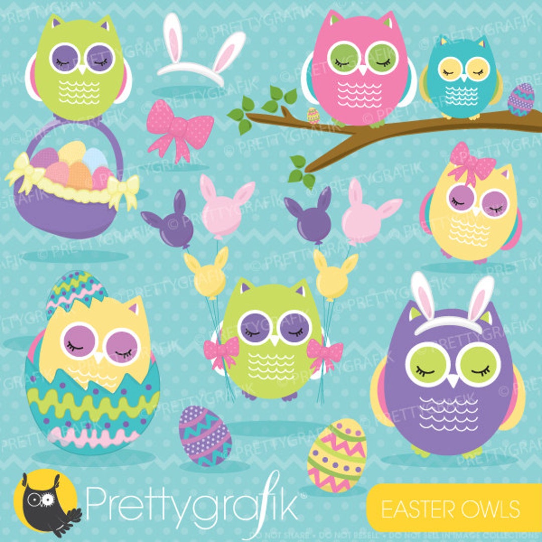 Easter Owls, Owl Bunny Ears Clipart Commercial Use, Vector Graphics ...