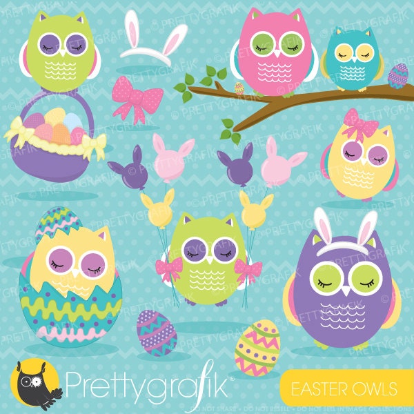 Easter Owls Owl Bunny Ears Clipart Commercial Use Vector - Etsy