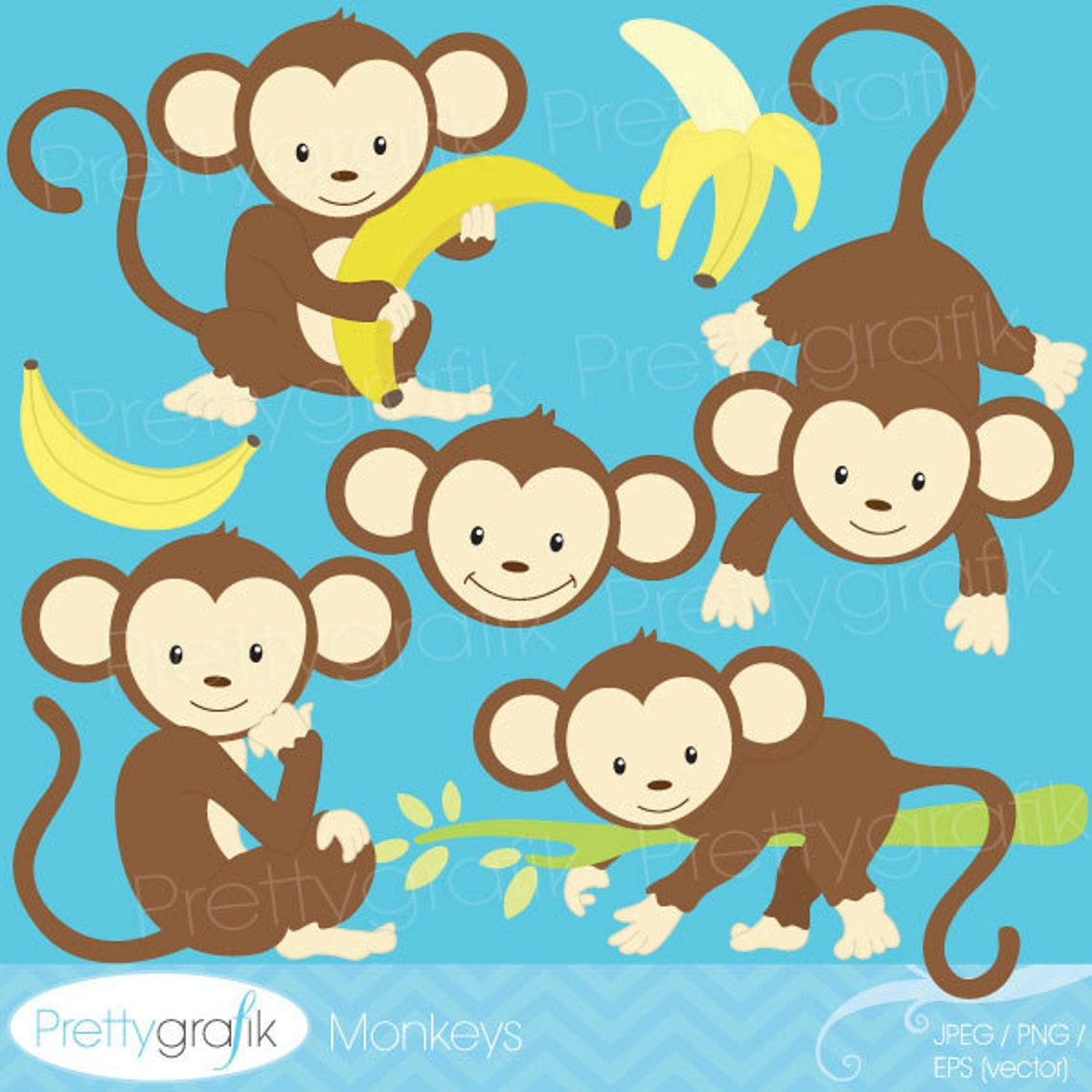 Monkey Clipart Commercial Use Vector Graphics Digital Clip - Etsy