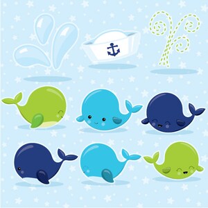 Nautical Whales Clipart Commercial Use Blue Whale Vector - Etsy