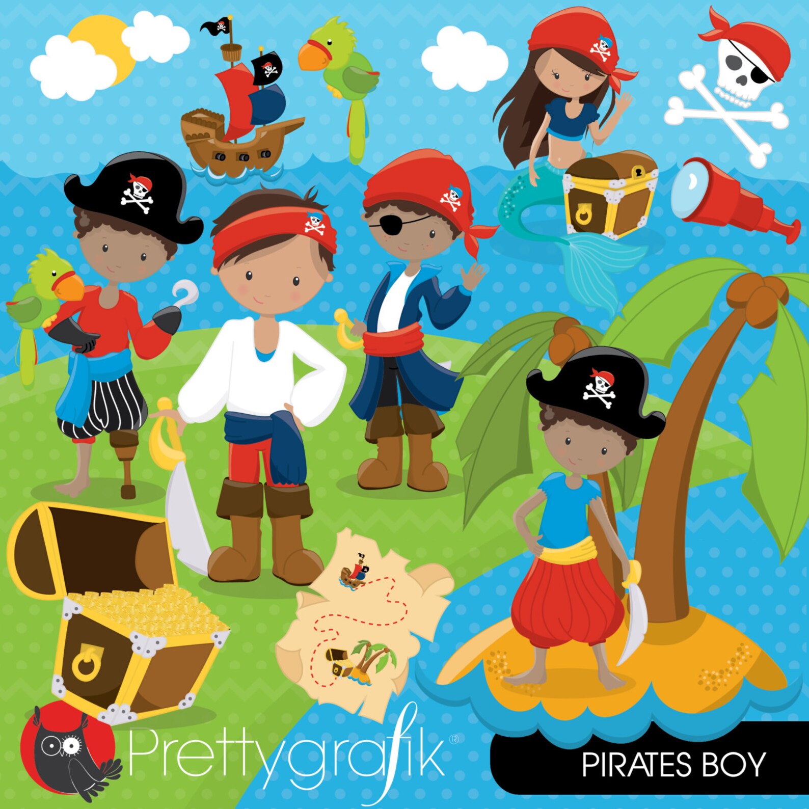 Pirate Boy Clipart Commercial Use Vector Graphics Digital - Etsy