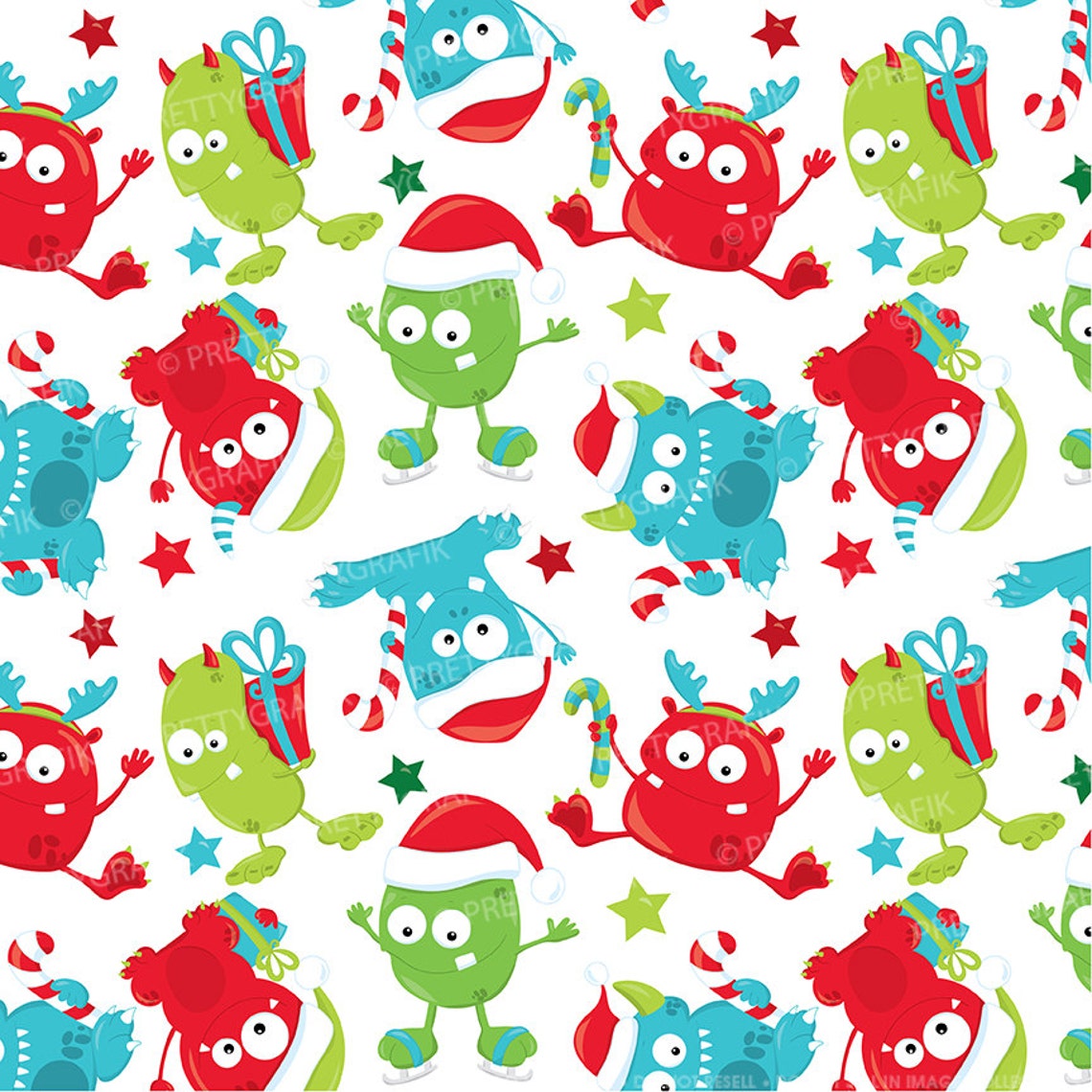 Christmas Monsters Digital Paper Commercial Use Scrapbook - Etsy