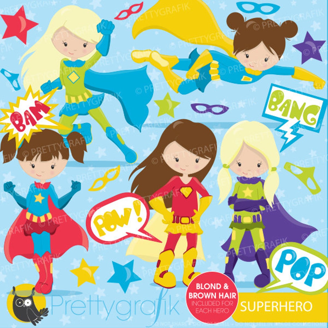 Superhero Girls Clipart Commercial Use Vector Graphics - Etsy