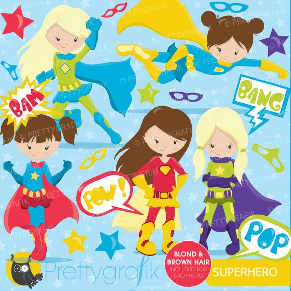 Superhero girls clipart commercial use, vector graphics, digital clip ...