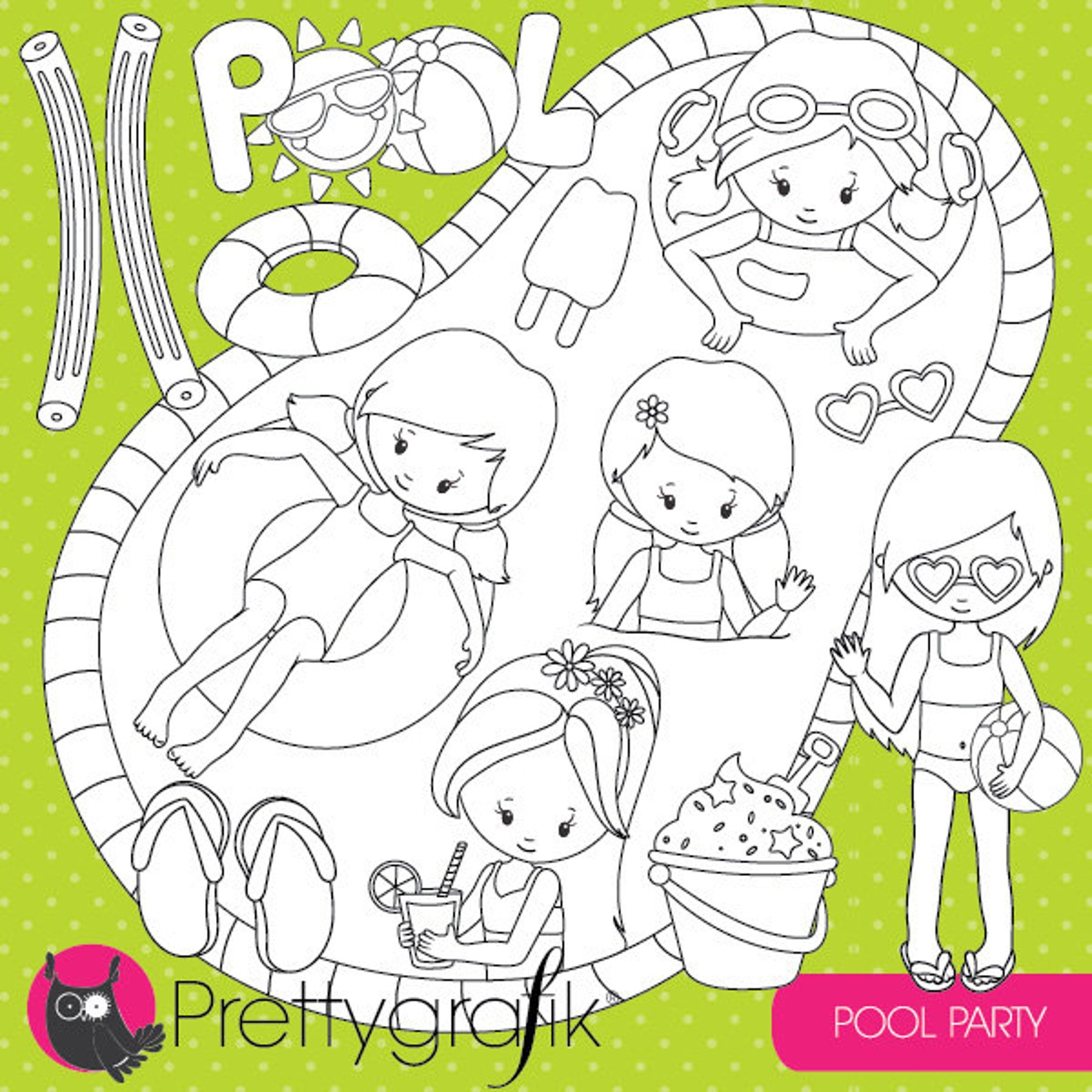 Pool Party Clipart Commercial Use Sailor Graphics Digital - Etsy