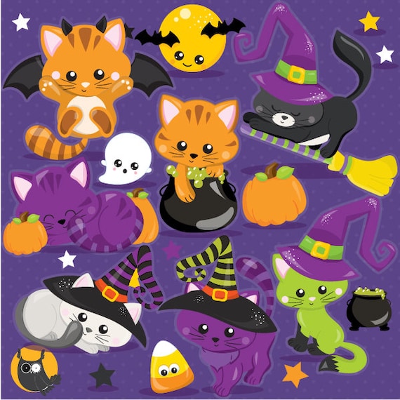 Halloween clipart commercial use, cat clipart vector graphics, cat ...