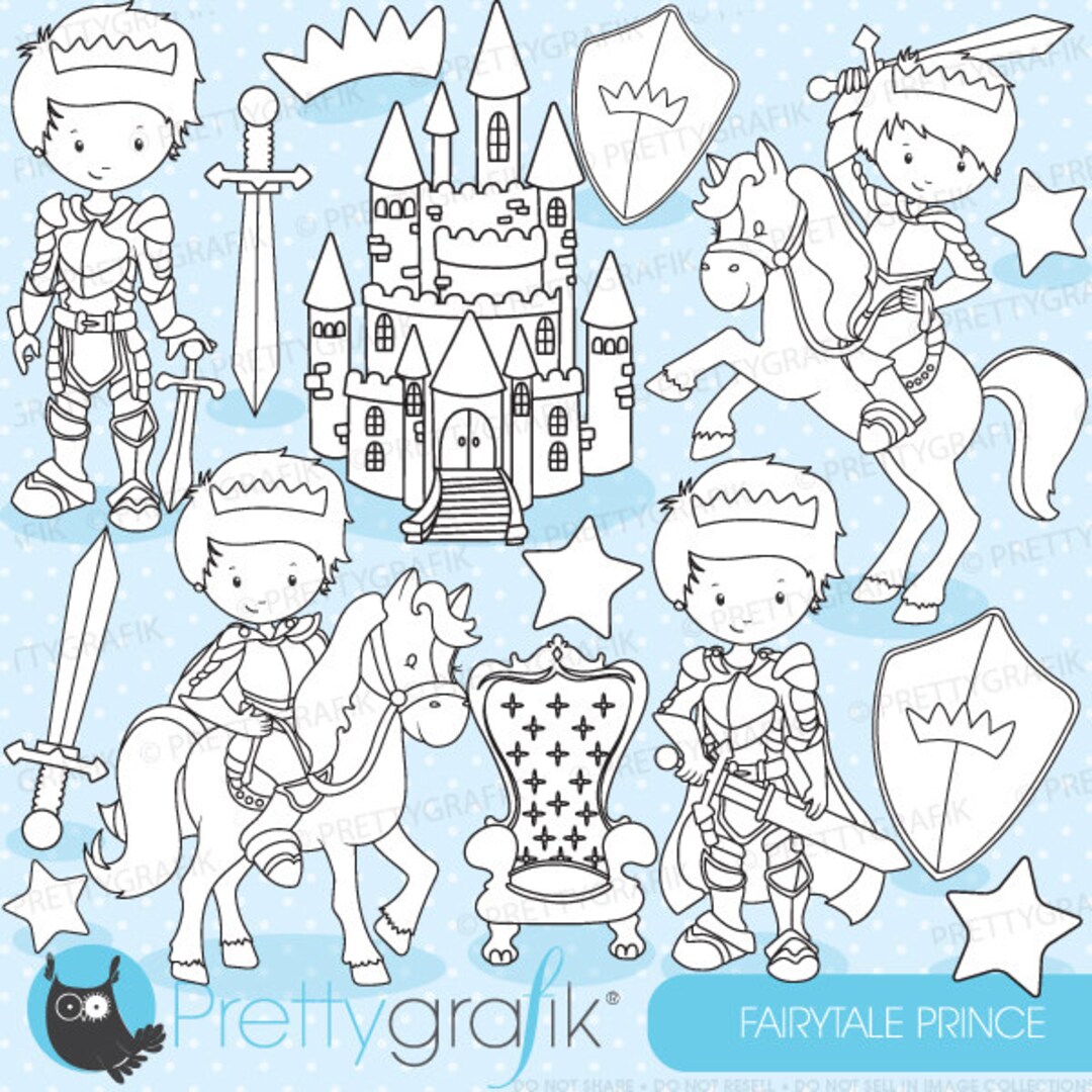 Fairytale Prince Digital Stamp Commercial Use, Vector Graphics, Digital ...