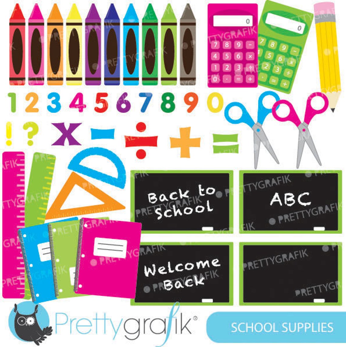 School Supplies Clipart Commercial Use Vector Graphics - Etsy