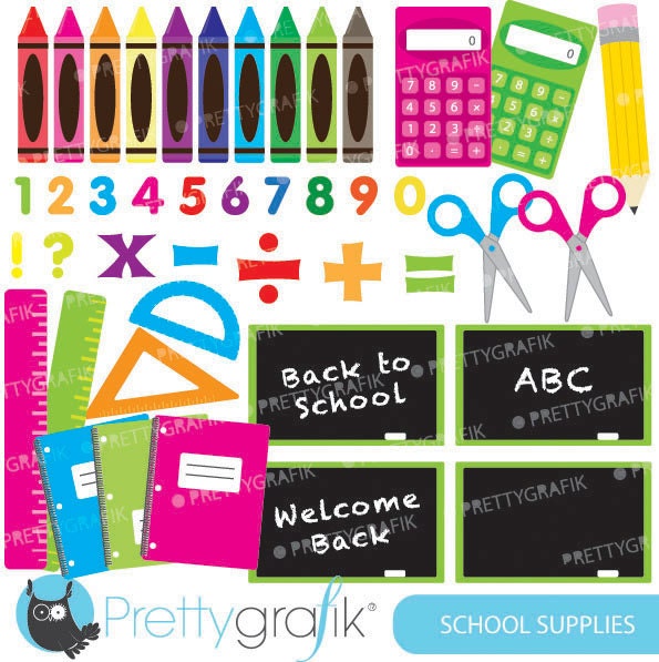 School Supplies Clipart Commercial Use Vector Graphics - Etsy