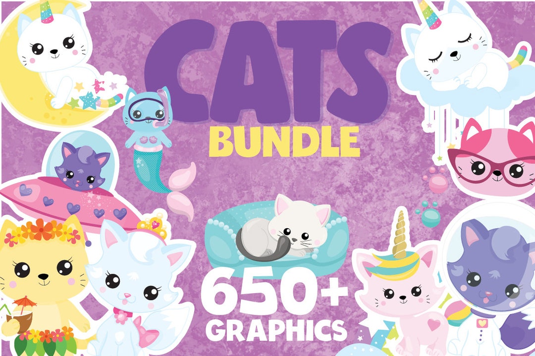 Cat BUNDLE Graphic Set, Clipart Commercial Use, Fantasy Clipart, Vector ...