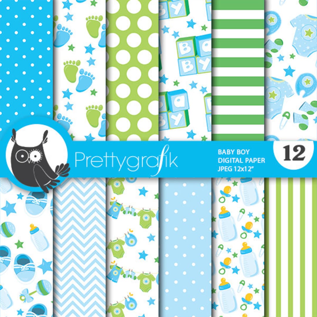 Baby Boy Digital Patterns, Baby Shower Commercial Use, Scrapbook Papers ...