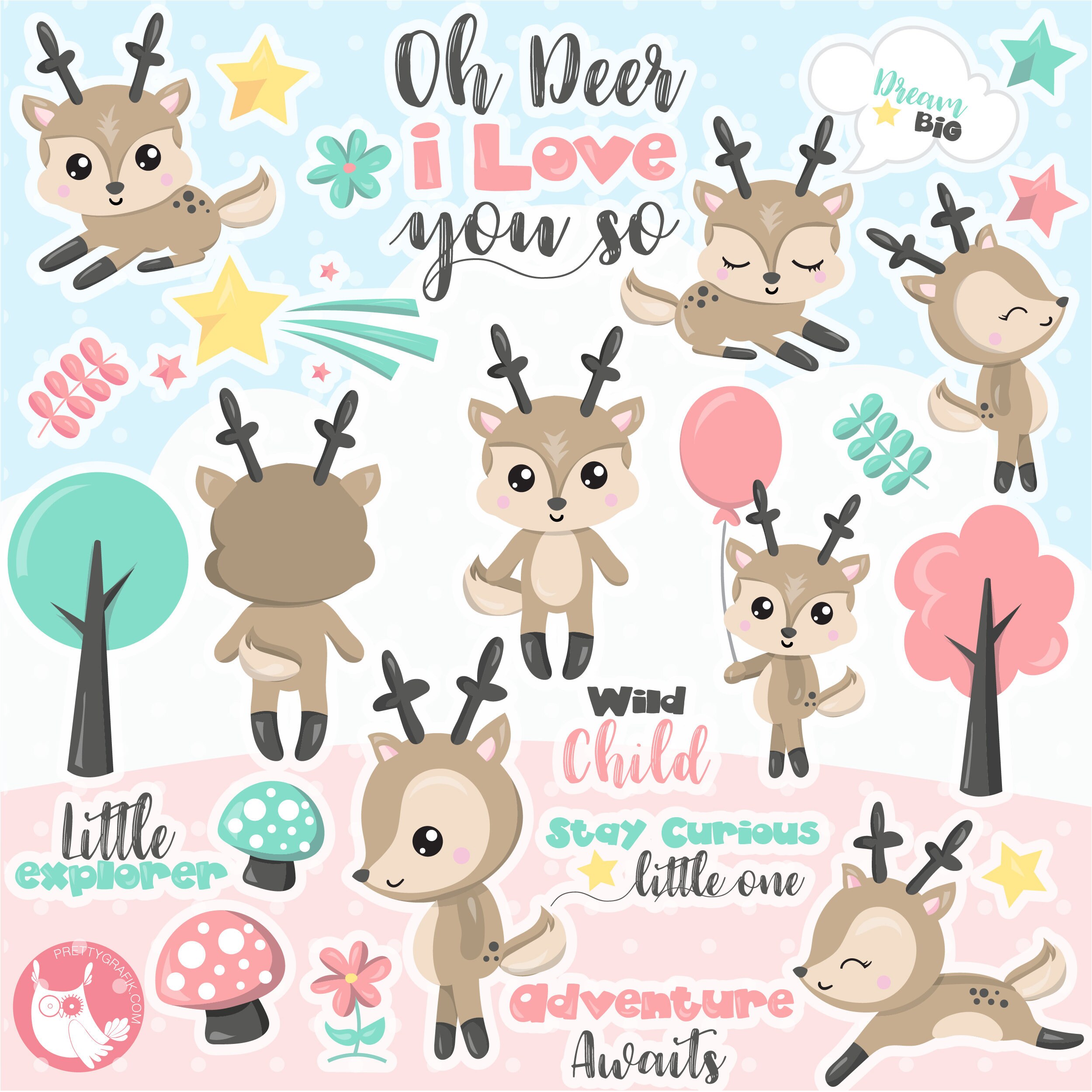 Deer Baby Animals Clipart Commercial Use Clipart Vector - Etsy