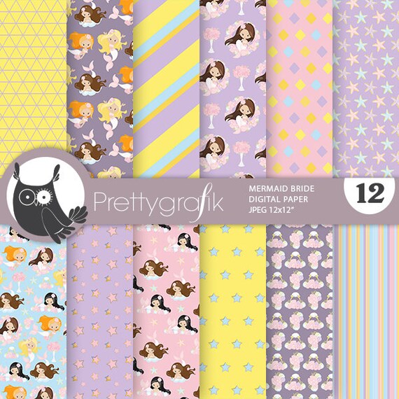 Mermaid Bride, patterns, commercial use, scrapbook papers, background ...