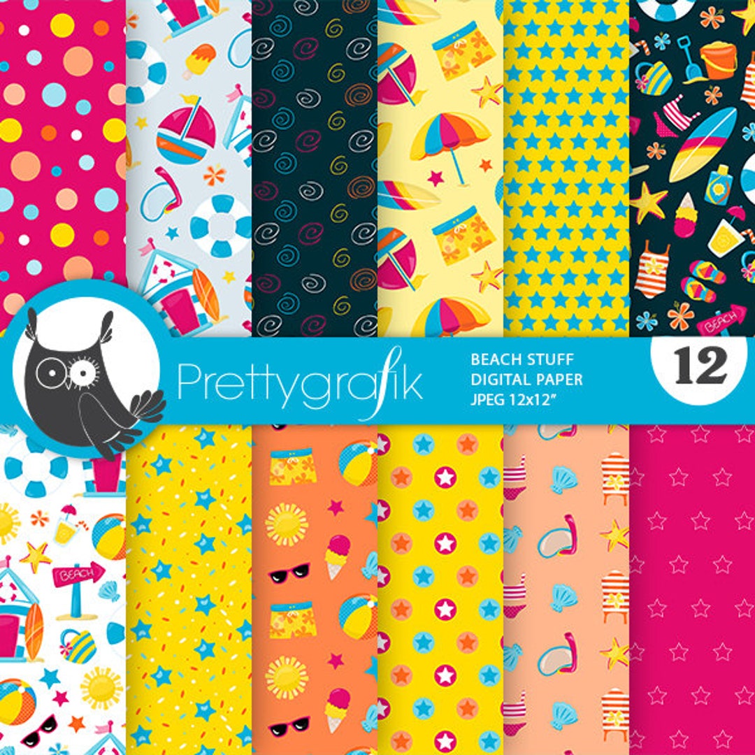 Beach Stuff Patterns Commercial Use Scrapbook Papers Background Ps1120 Etsy