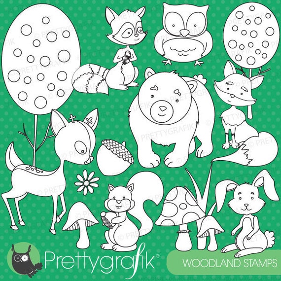 woodland animals digital stamp commercial use, vector graphics, digital ...