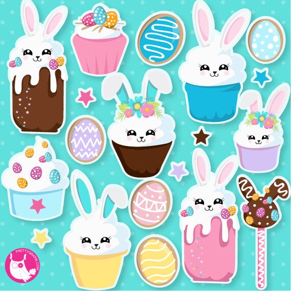 Easter bunny cupcakes clipart, clipart commercial use, vector graphics ...