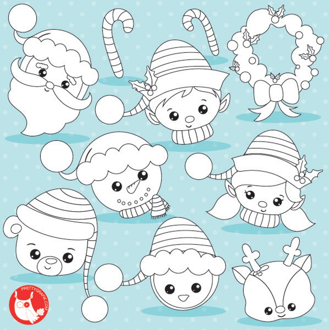 Christmas Faces Digital Stamp Commercial Use Snowman Vector - Etsy