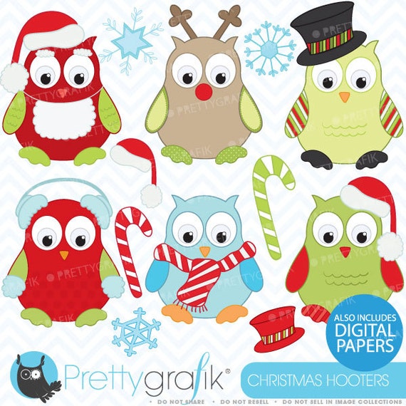 Christmas owls clipart, commercial use, vector graphics, digital clip ...