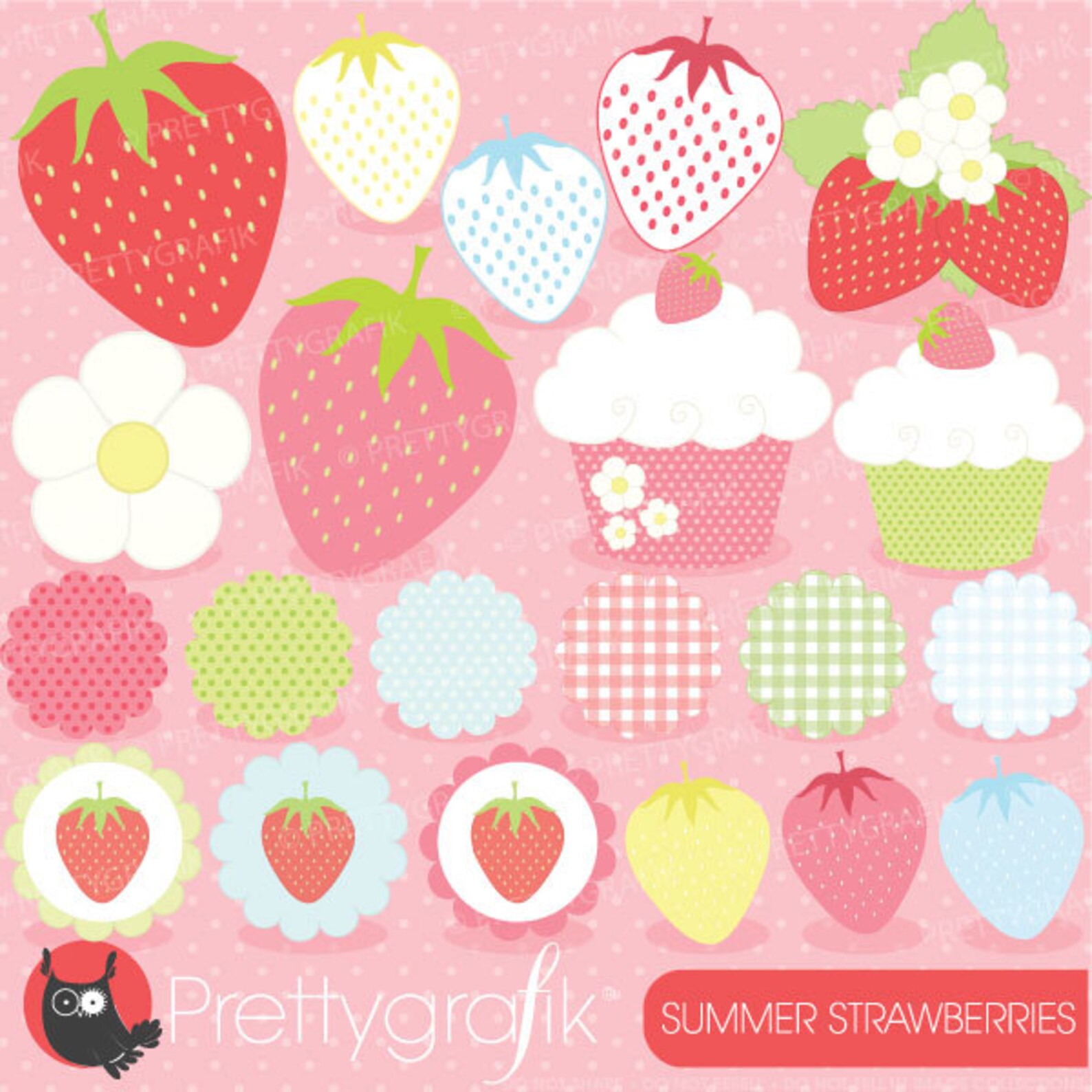 21 Summer Strawberry Clipart Commercial Use Vector Graphics - Etsy