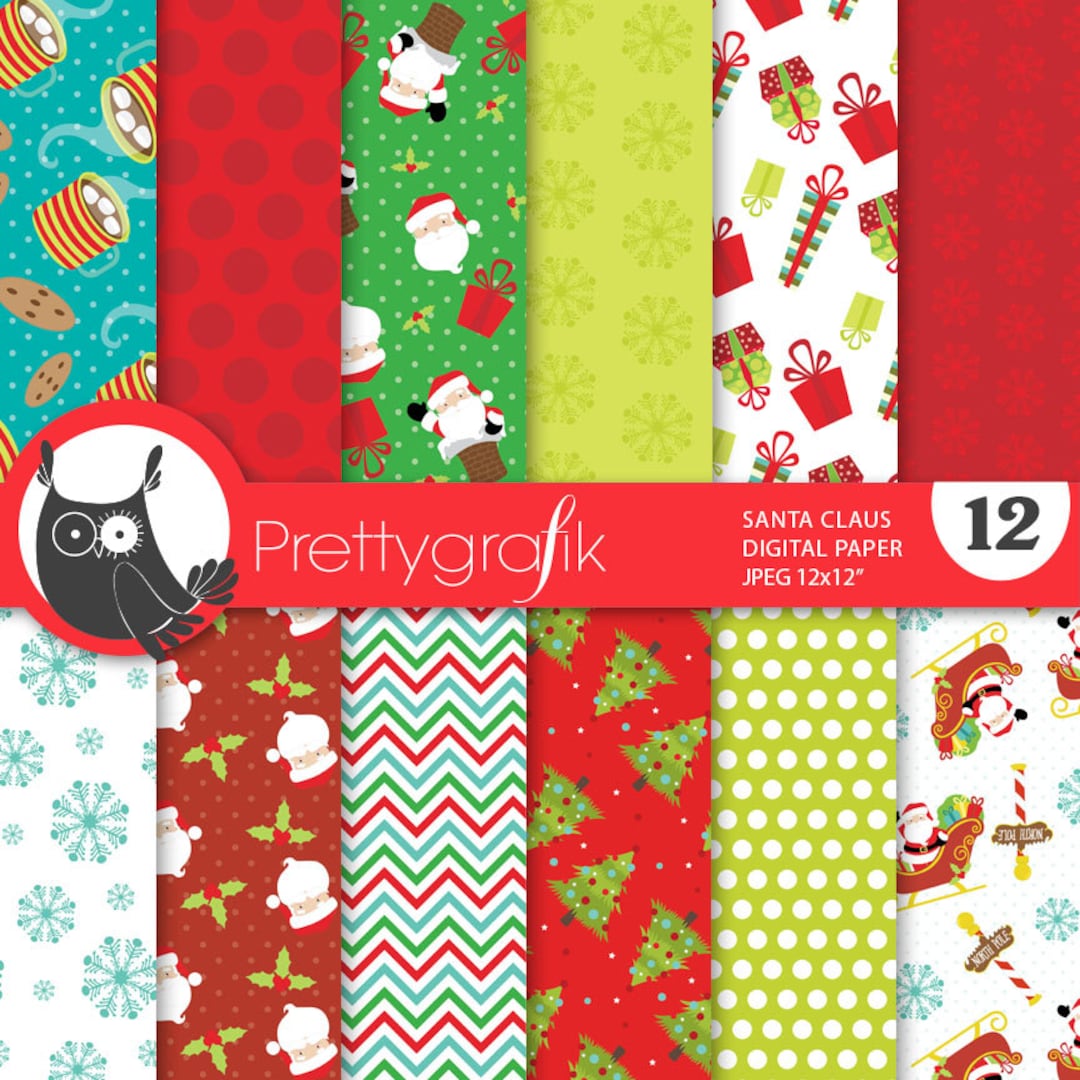 Santa Claus Digital Paper, Commercial Use, Scrapbook Papers, Background ...