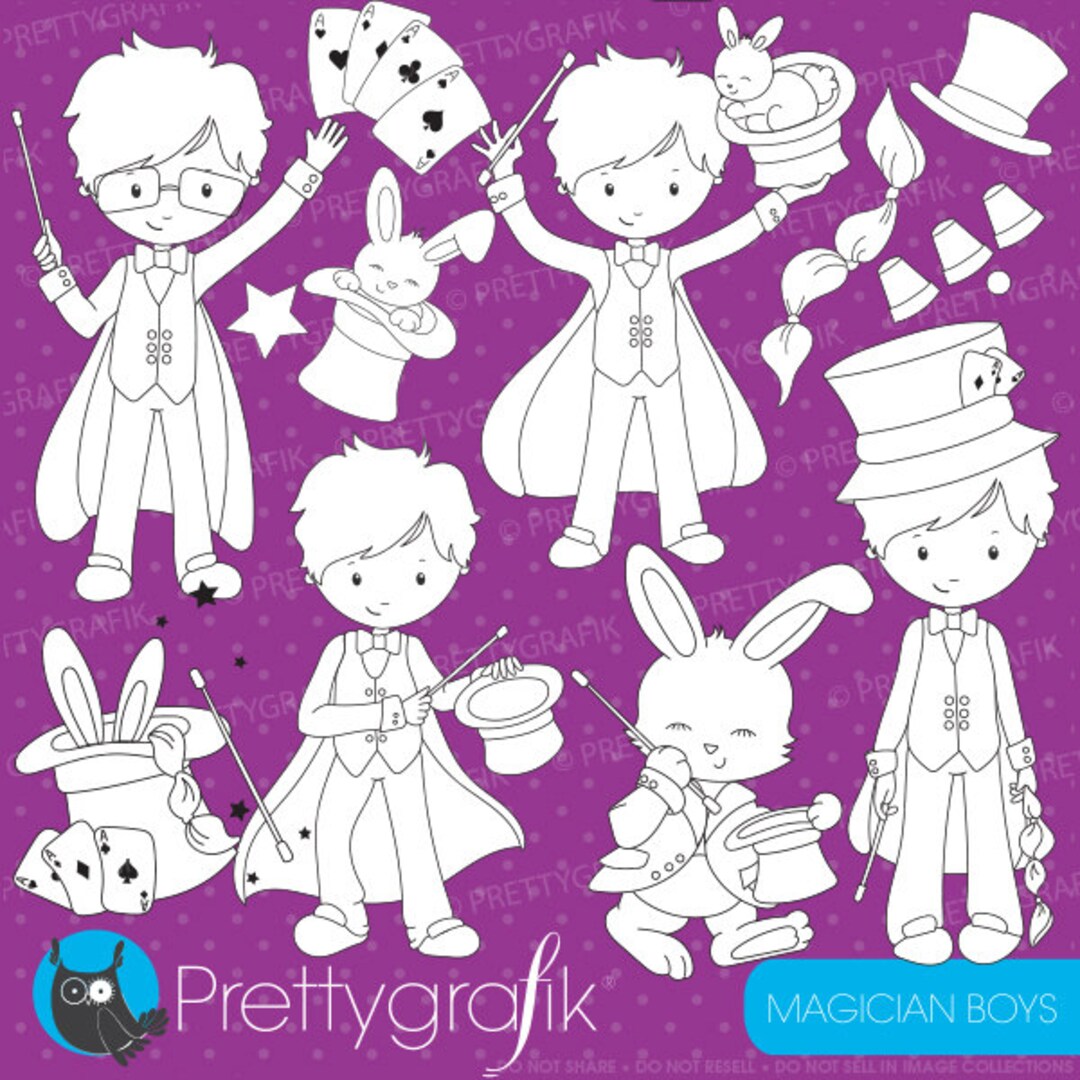 Magician Kids Digital Stamps Commercial Use, Vector Graphics, Digital ...