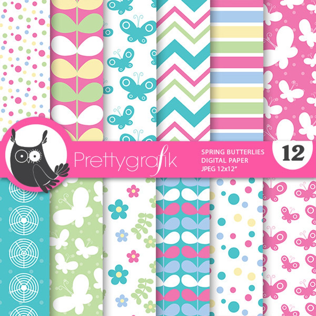 Spring Butterflies Digital Paper Flowers Digital Patterns - Etsy