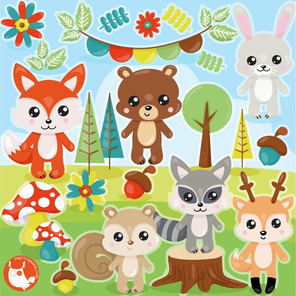 Woodland Animals Clipart Commercial Use Clipart Vector - Etsy
