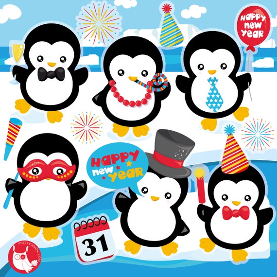 Happy New Year Penguin Clipart Clipart Commercial Use | Etsy