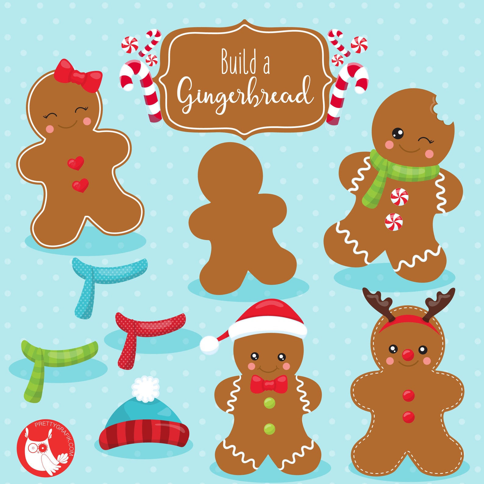 Build a Gingerbread Man Clipart Commercial Use Kawaii - Etsy
