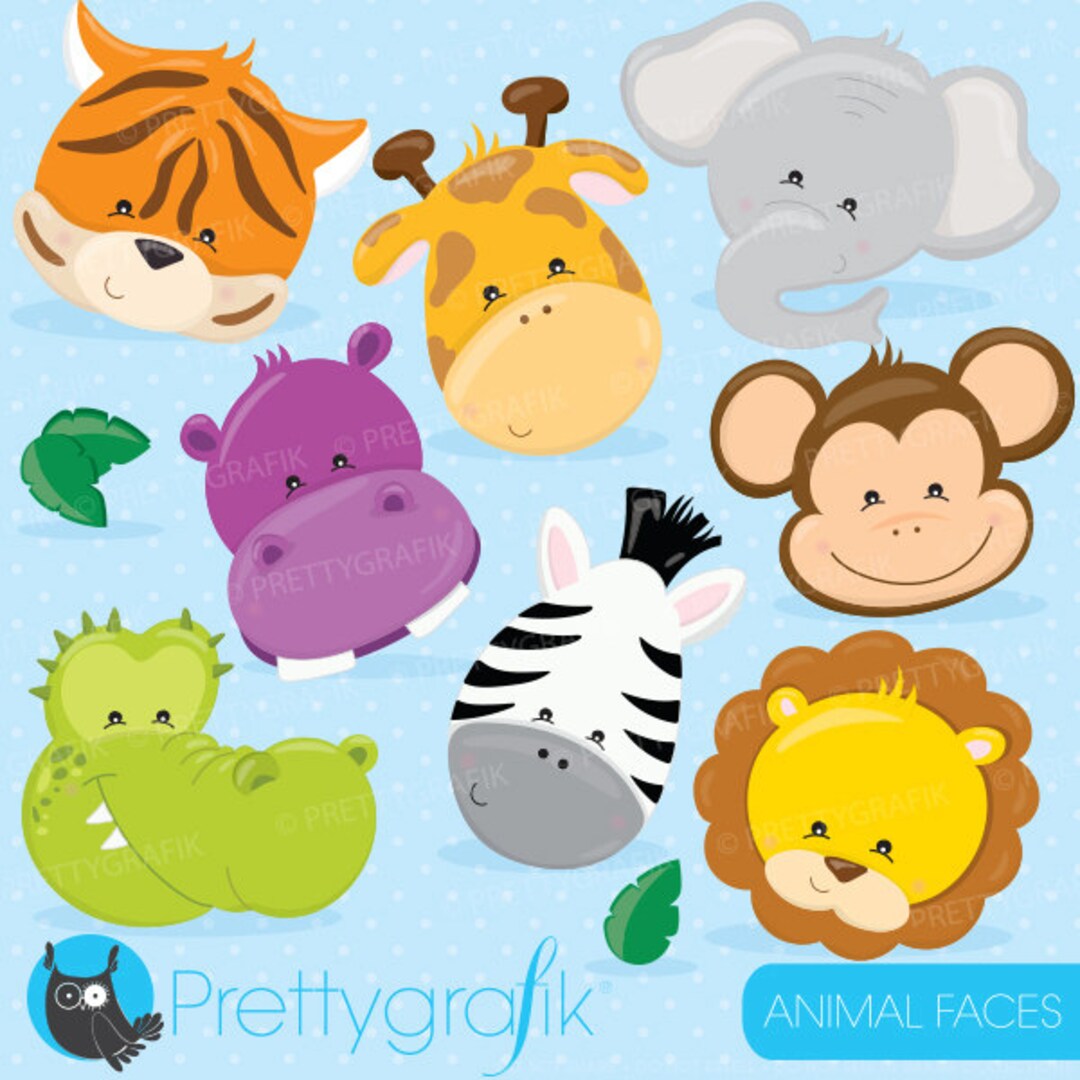Jungle Animals Faces Clipart Commercial Use, Animals Faces Vector ...