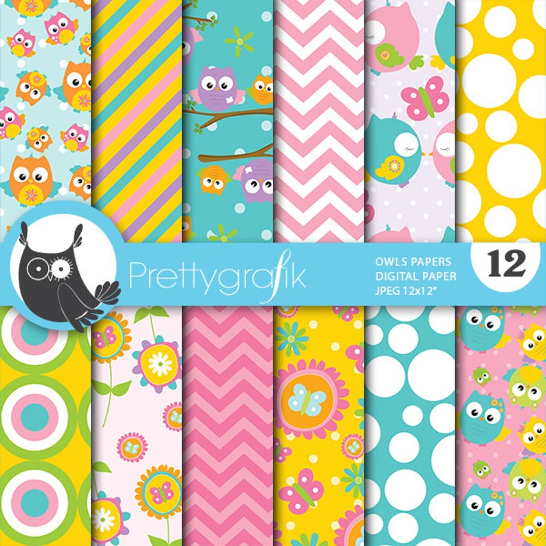 Owls Digital Paper Commercial Use Scrapbook Papers - Etsy