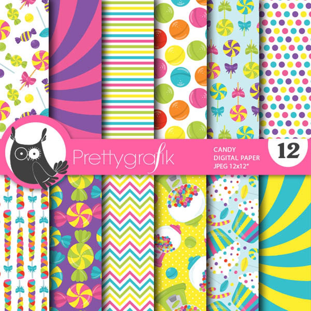 Candy Digital Paper, Commercial Use, Scrapbook Patterns, Background ...