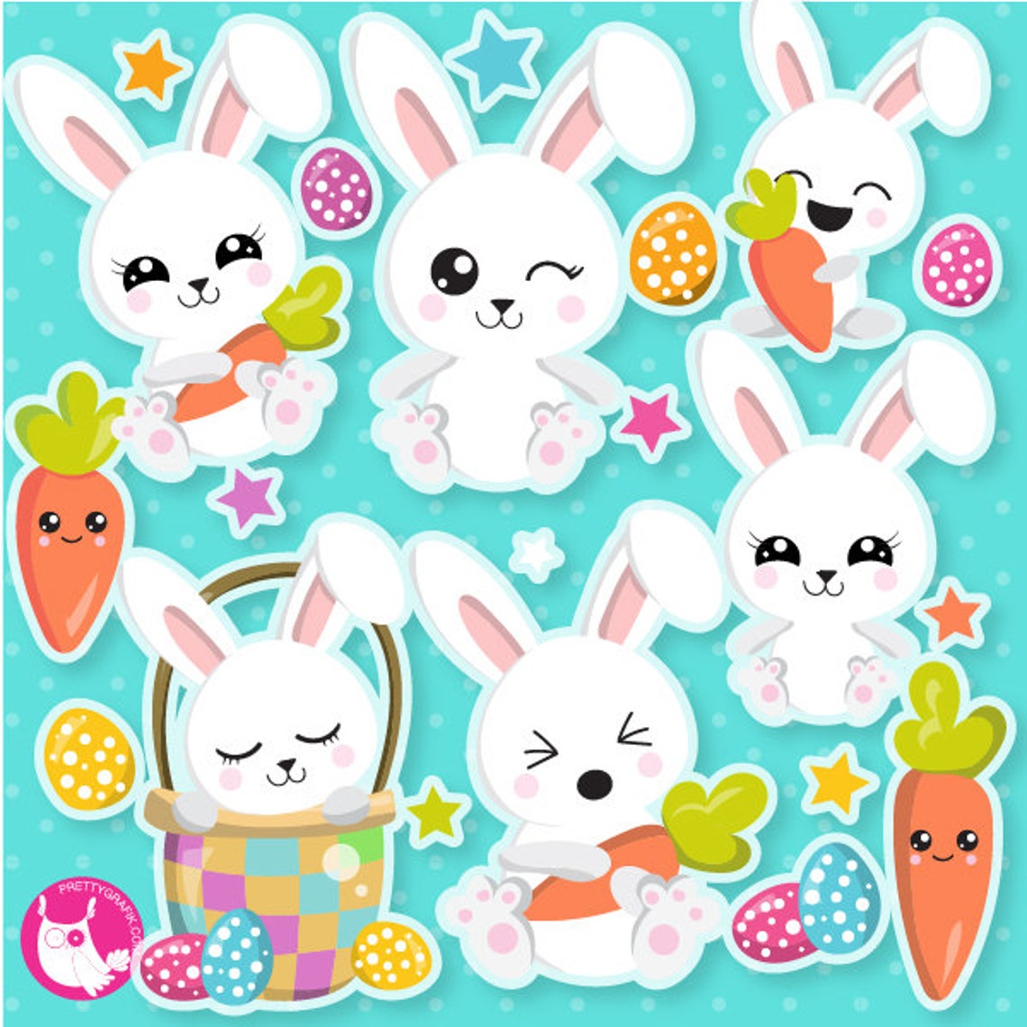 Easter Bunny Rabbits Clipart Clipart Commercial Use Vector - Etsy