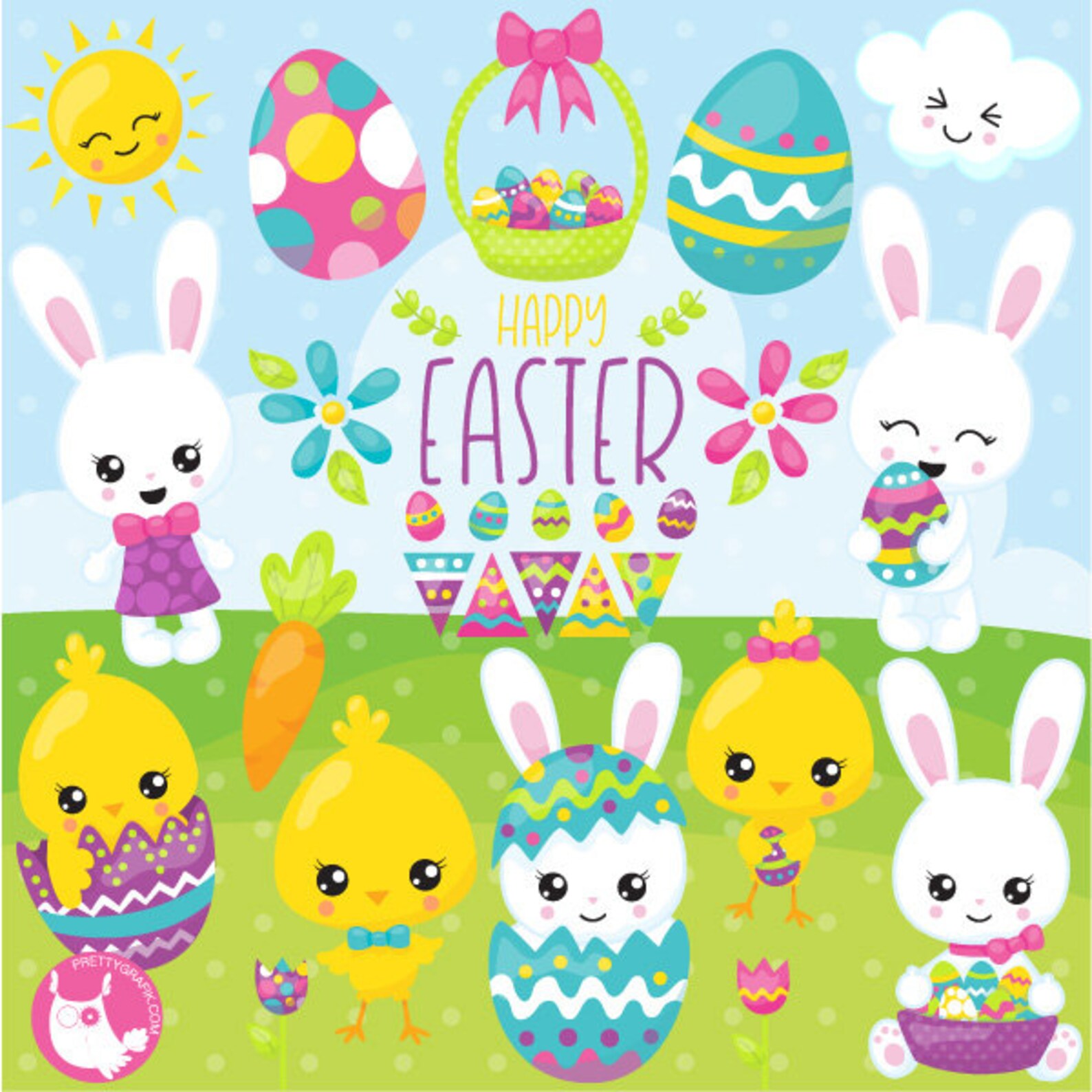 Easter Clipart Commercial Use Easter Bunny Vector Graphics - Etsy