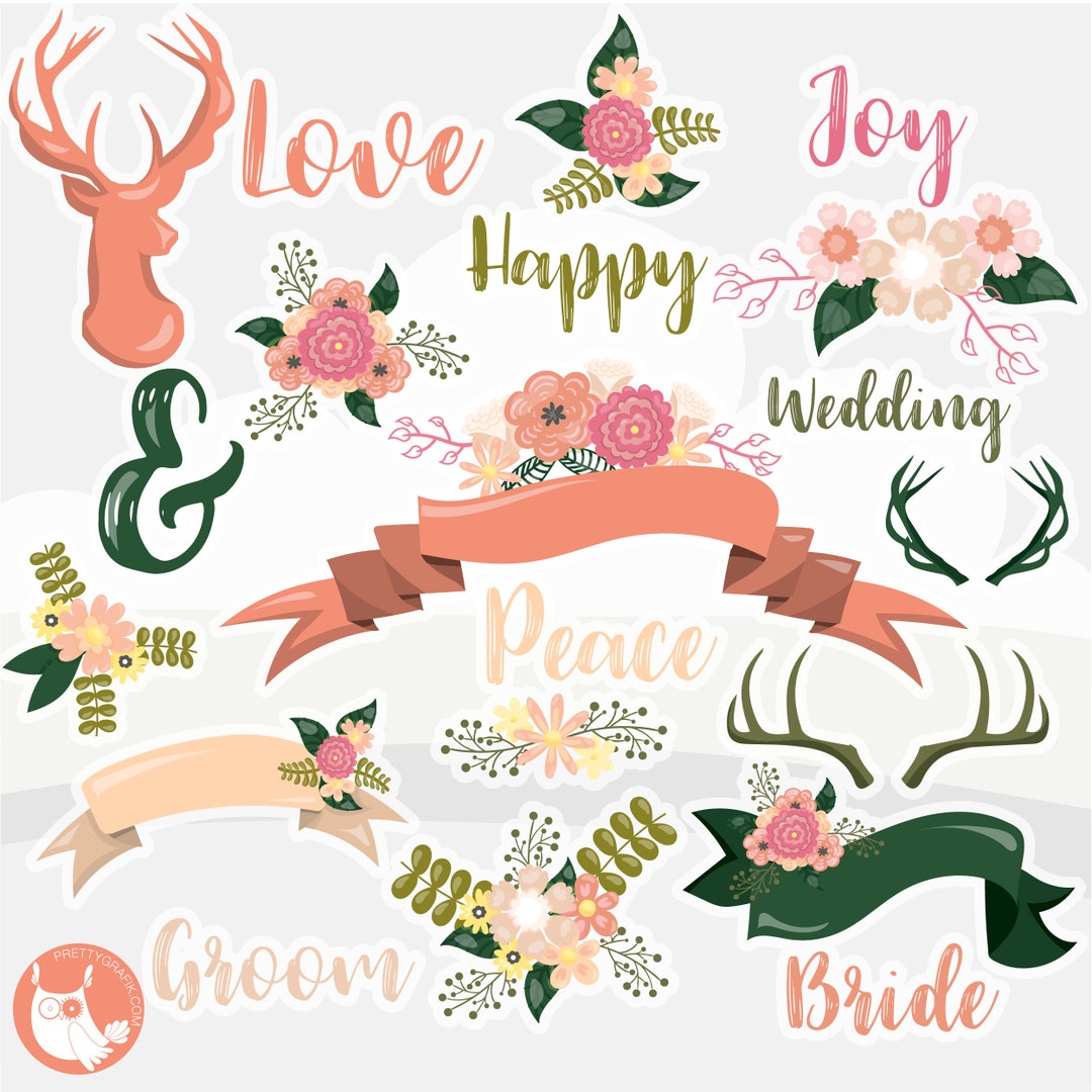 Wedding Floral Deer Clipart Commercial Use, Clipart, Vector Graphics ...