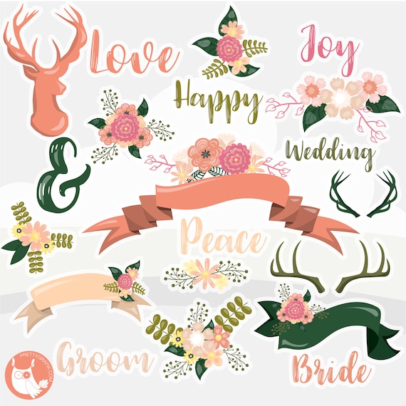 wedding floral deer clipart commercial use, clipart, vector graphics ...