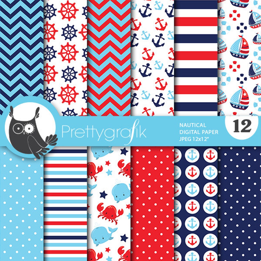 Nautical Paper Digital Patterns, Commercial Use, Scrapbook Papers ...