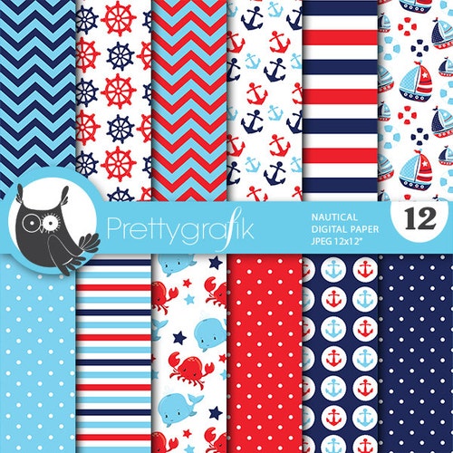 Nautical Paper Digital Patterns Commercial Use Scrapbook - Etsy