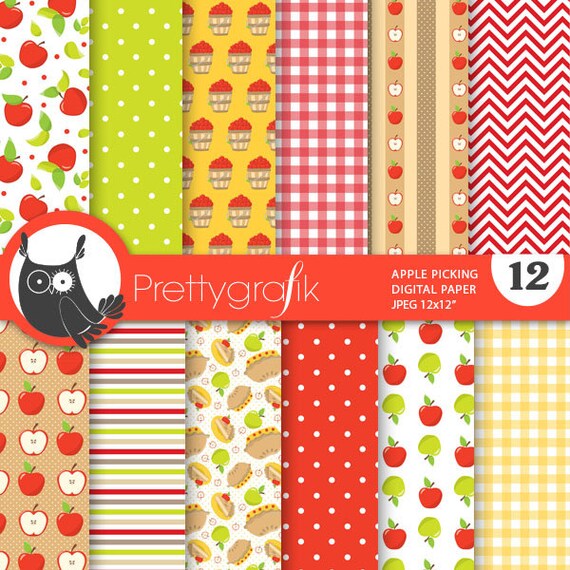 Apple picking digital patterns, commercial use, scrapbook papers ...