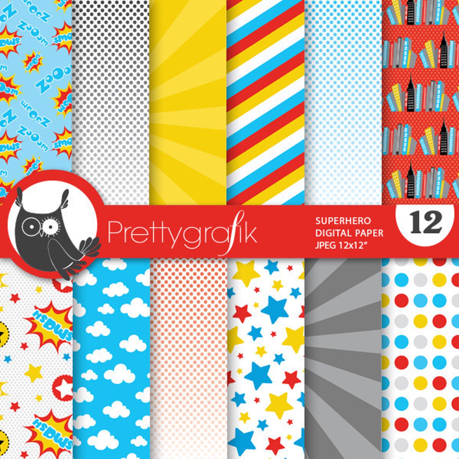 Superhero Digital Paper Commercial Use Scrapbook Patterns - Etsy