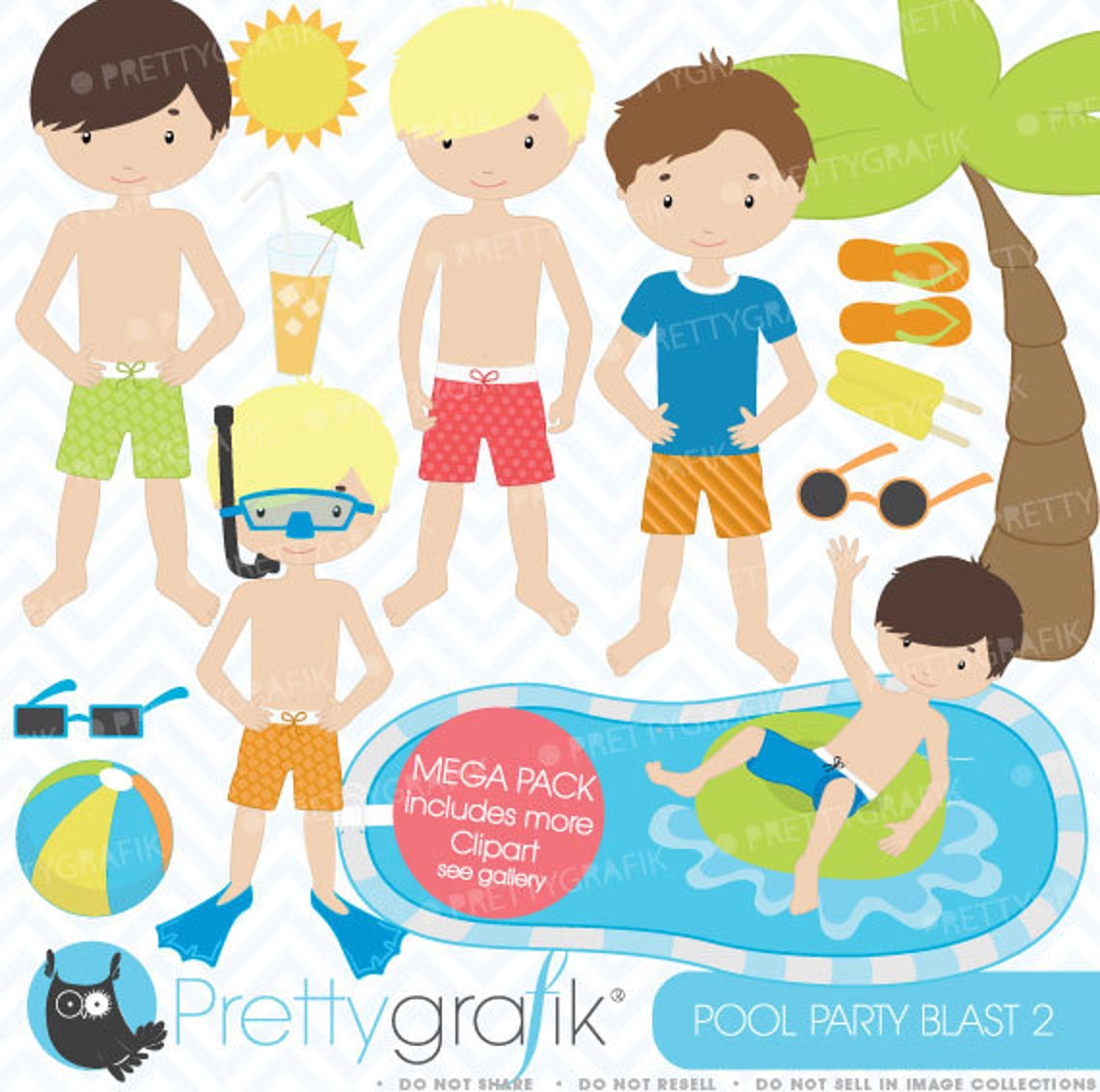 Pool Party Clipart Commercial Use Vector Graphics Digital - Etsy