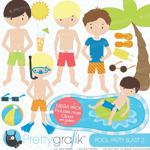 Pool Party Girls Clipart Commercial Use Kids Vector Graphics - Etsy