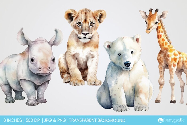 Zoo Animals Watercolor Clipart Clipart Commercial Use - Etsy