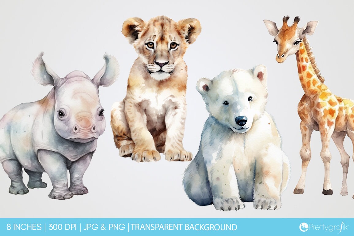 Zoo Animals Watercolor Clipart Clipart Commercial Use - Etsy
