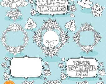 Halloween Clip Art, Fall Line Art Bundle, Thanksgiving Clipart, Digital ...