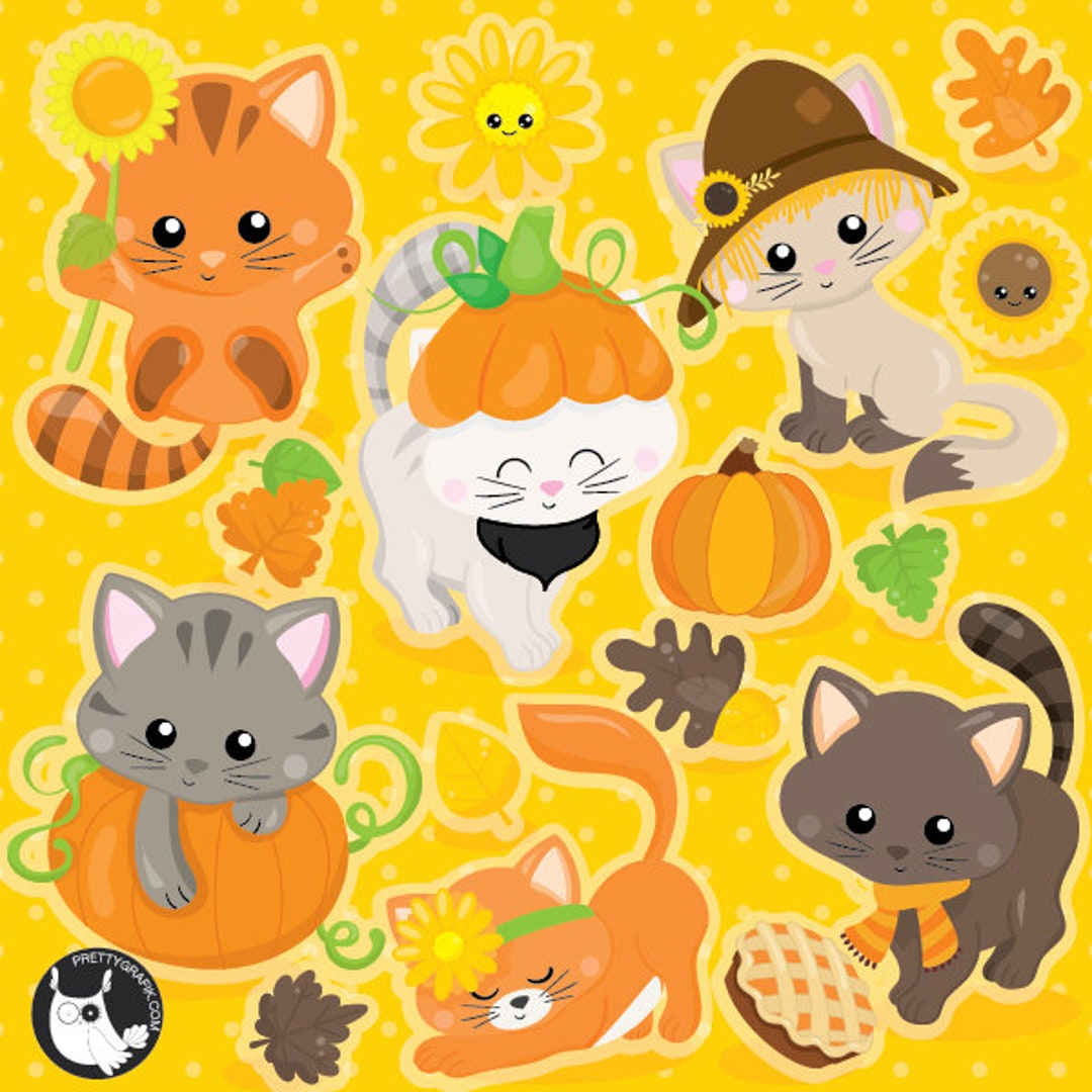 Thanksgiving Cat Clipart, Clipart Commercial Use, Vector Graphics, Clip ...