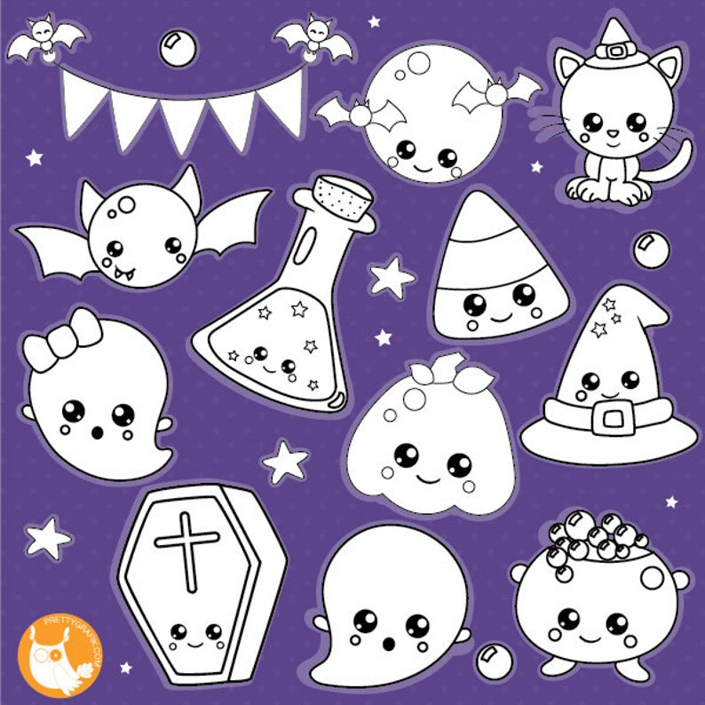 Halloween Kawaii Digital Stamp Commercial Use Vector - Etsy