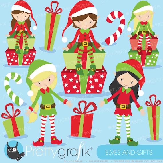 digital clip art Christmas Elfs for scrapbooking commercial use vector ...