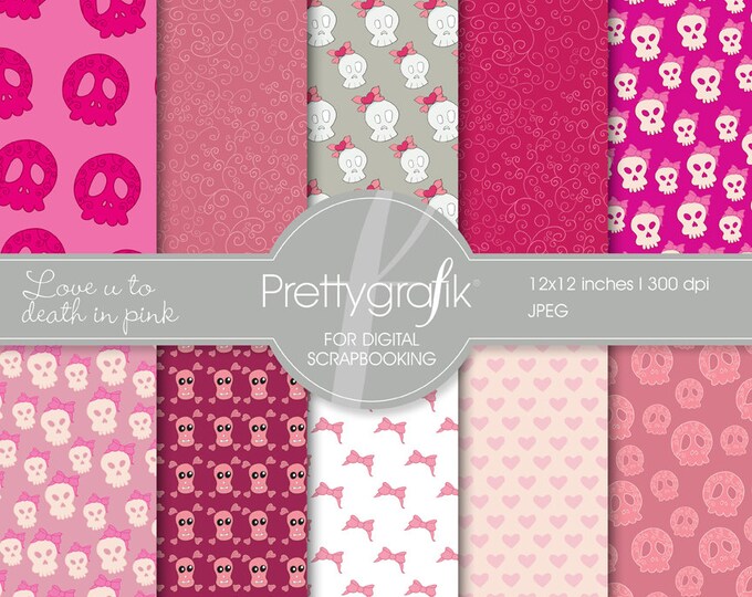 Cute Skulls Digital Paper Commercial Use Scrapbook Papers - Etsy